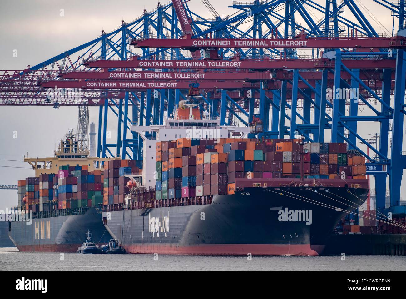 Container terminal Tollerort, container ships are loaded and unloaded, one of 4 container ...