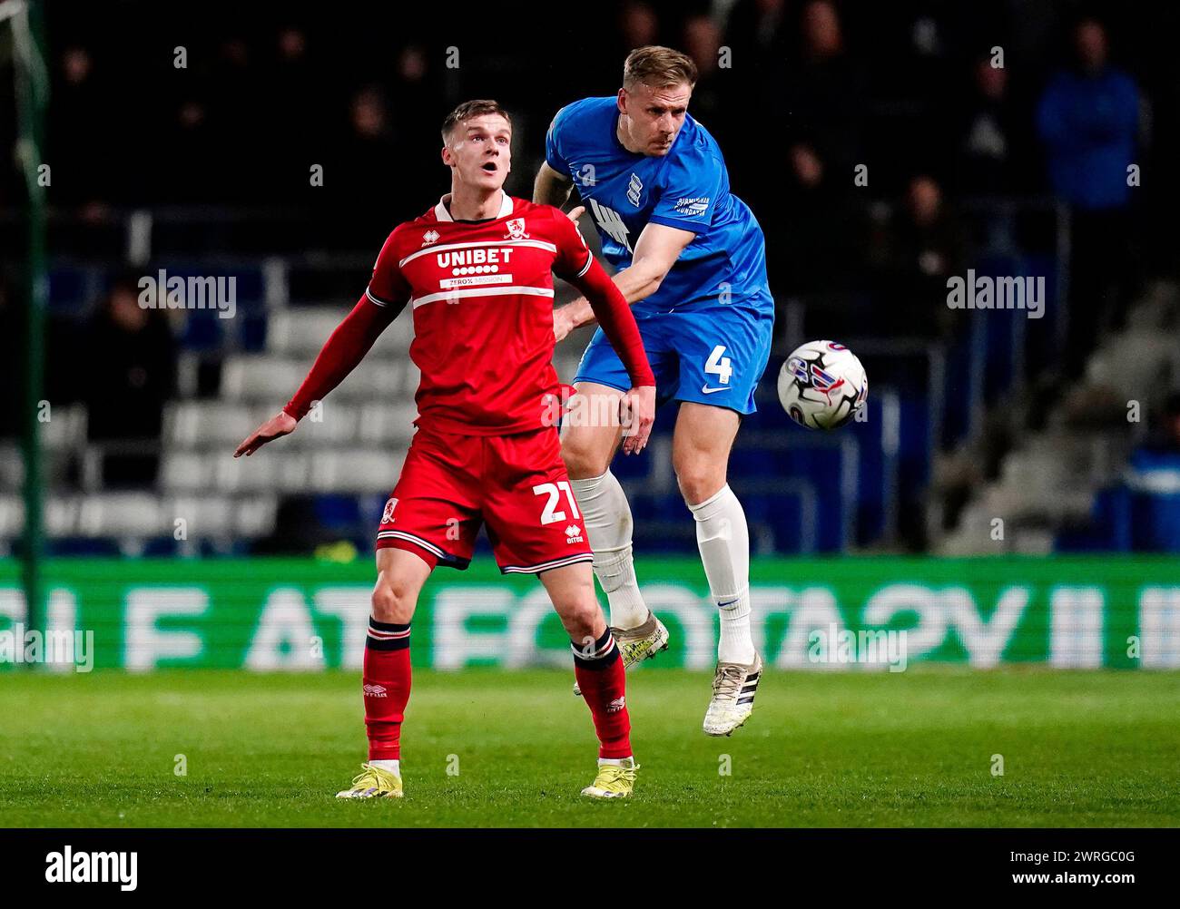 Middlesbrough's Marcus Forss (left) and Birmingham City's Marc Roberts ...
