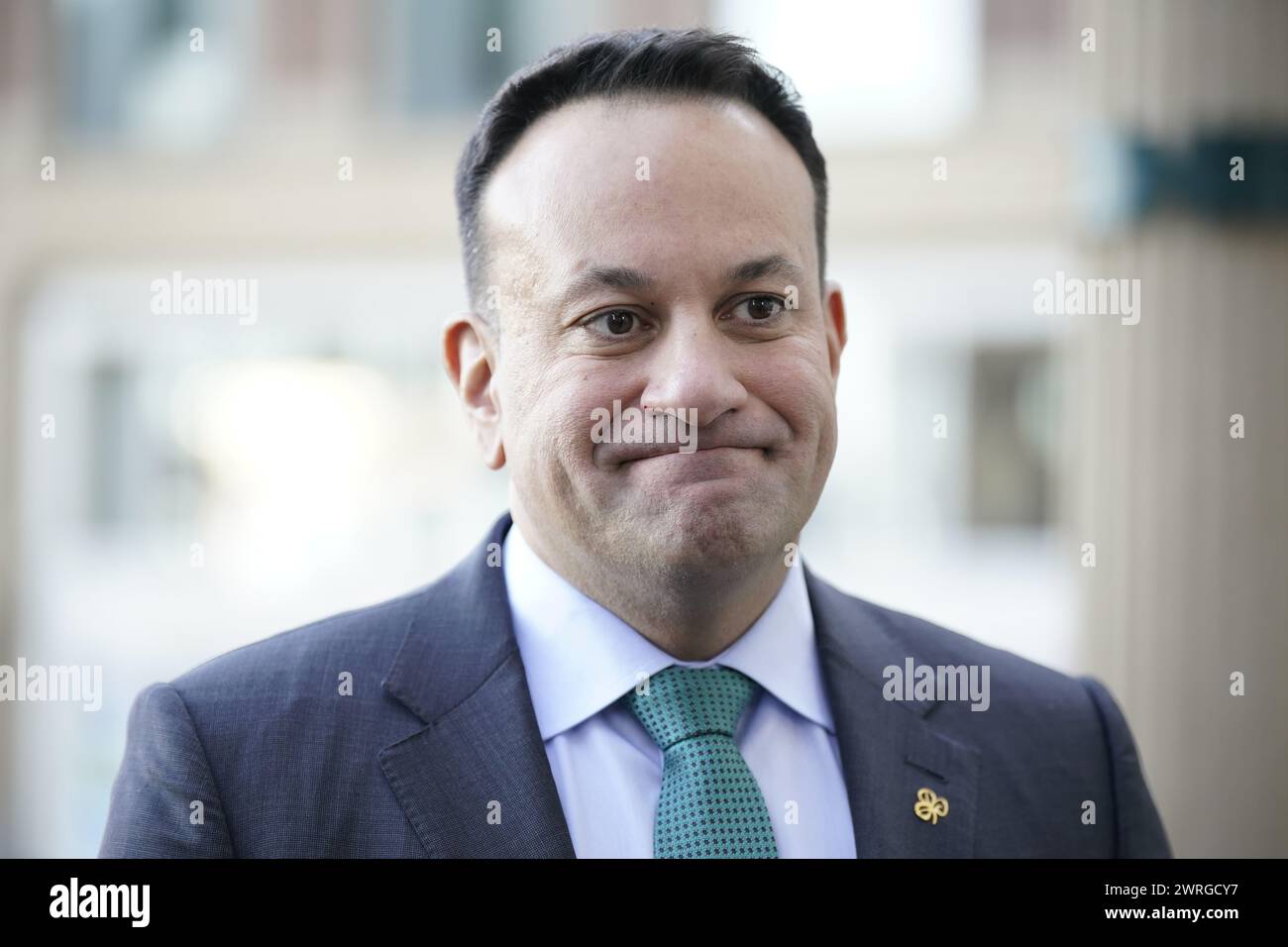 Taoiseach Leo Varadkar speaks to the media outside the Boston Harbour ...