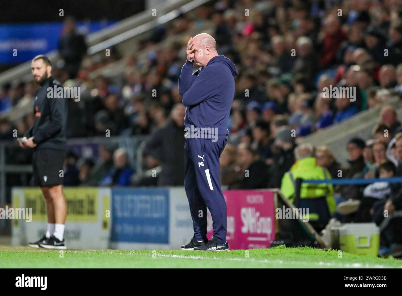 Chesterfield, UK. 12th Mar, 2024. Chesterfield Manager Paul Cook reacts ...