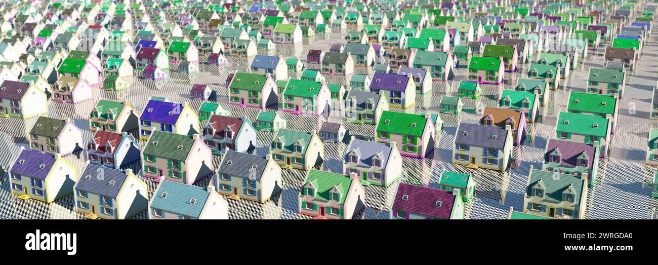 Abstract Array of Colorful Miniature Houses in a Surreal Checkerboard ...