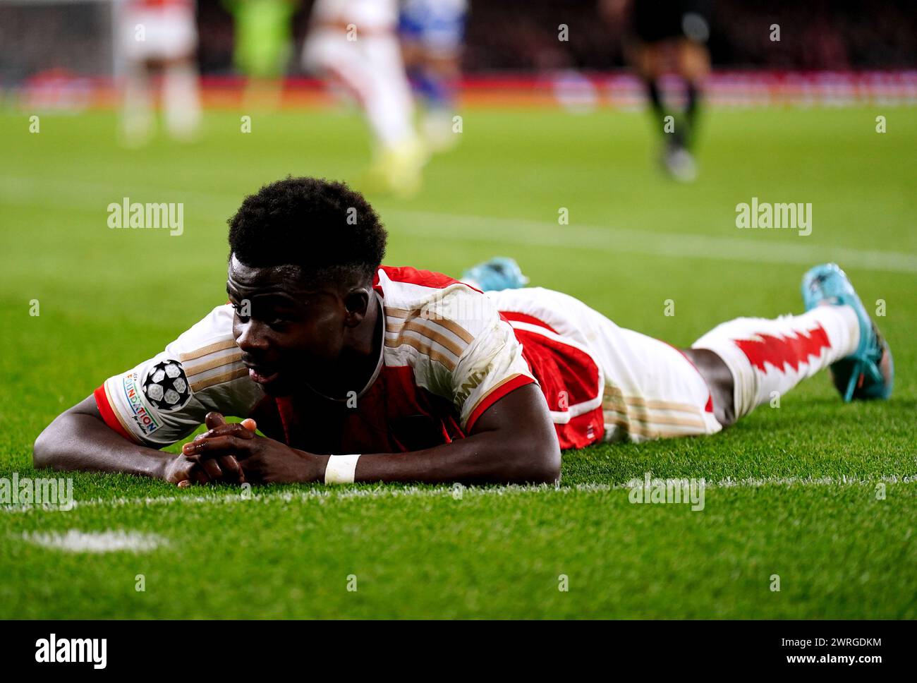 Arsenal's Bukayo Saka during the UEFA Champions League Round of 16 ...