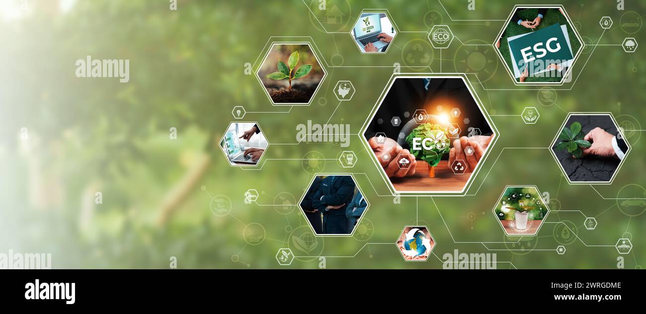 Green business ESG management tool to save world future concept model ...