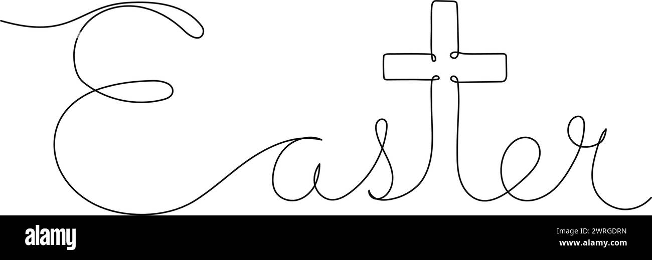 Easter one continuous line lettering with cross vector illustration ...