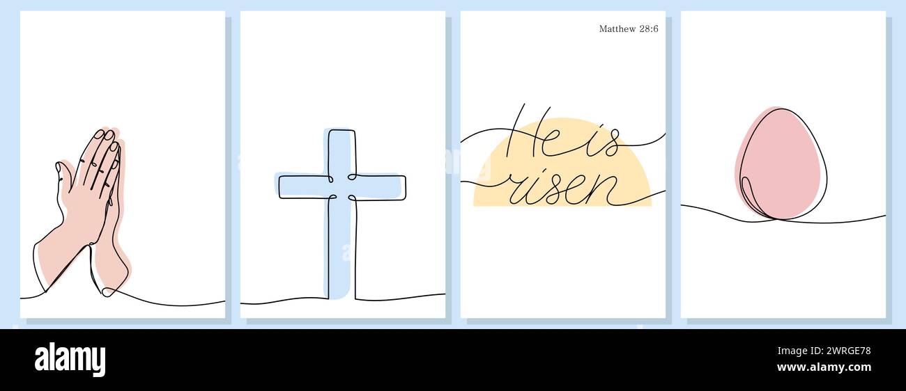 Easter one continuous line religious banners set vector illustration ...