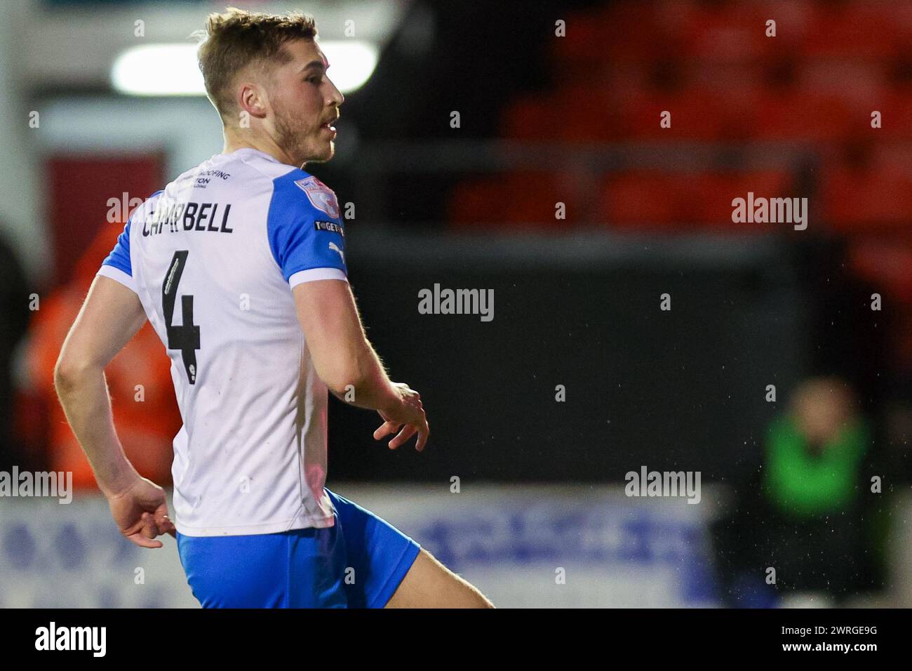 Walsall, UK. 12th Mar, 2024. Barrow's Dean Campbell scores from ther ...
