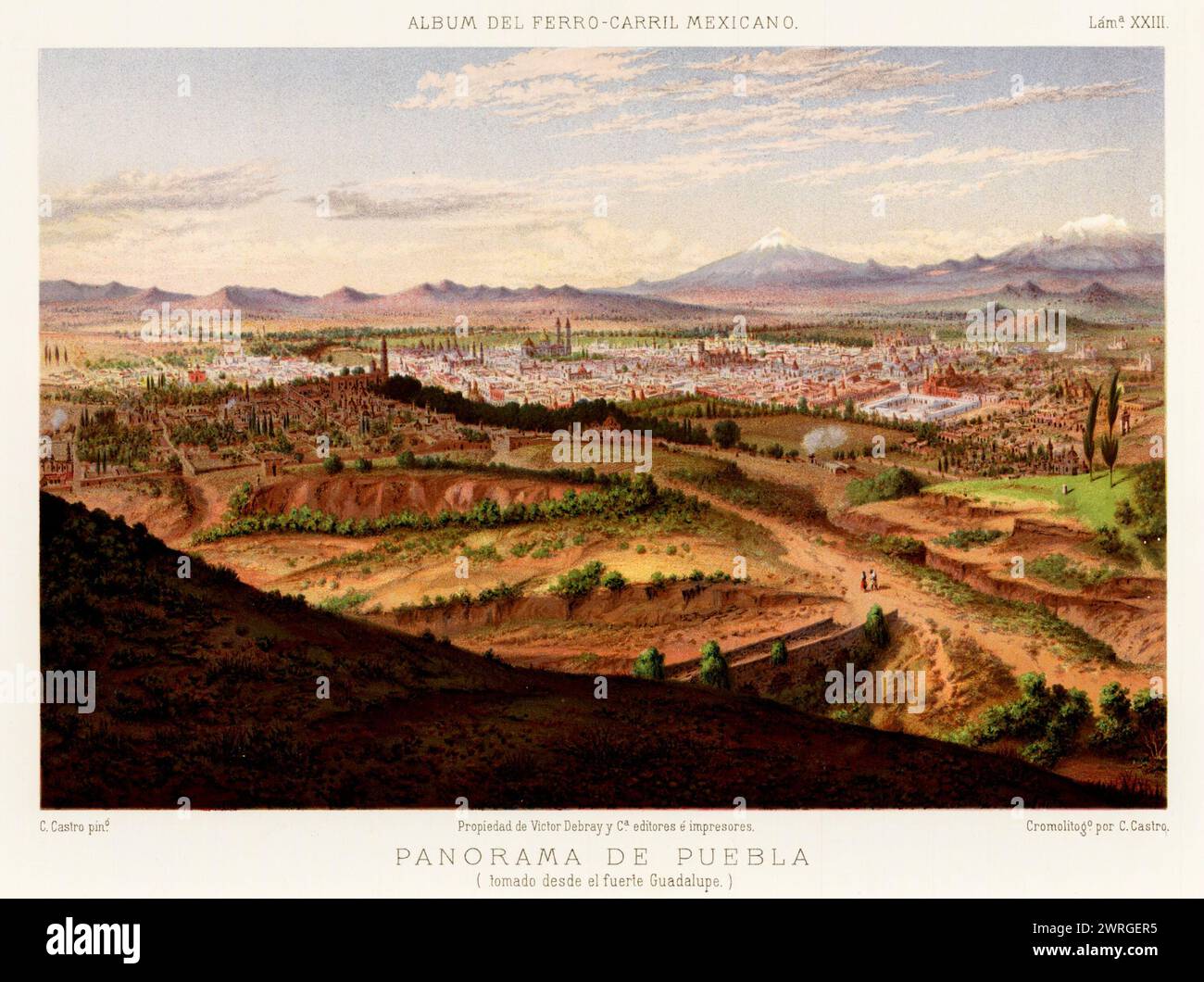 View of the city of Puebla (taken from Fort Guadalupe). Vintage ...
