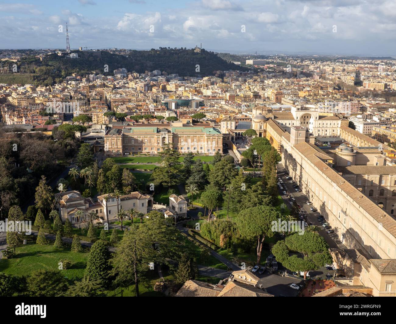 Vatican museums and Vatican gardens as seen for the dome of St Peter's ...