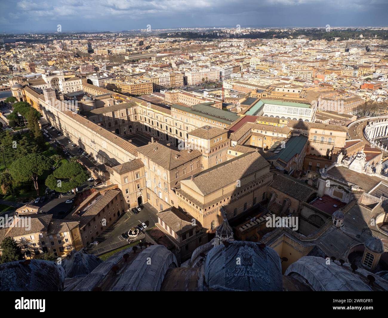 Vatican museums and Vatican gardens as seen for the dome of St Peter's ...