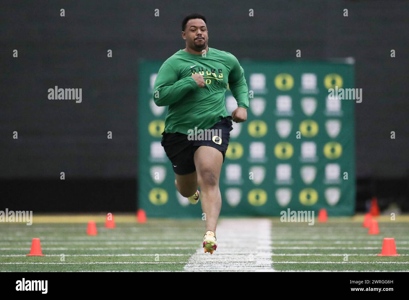 Oregon defensive tackle Taki Taimani runs the 40-yard-dash at the ...