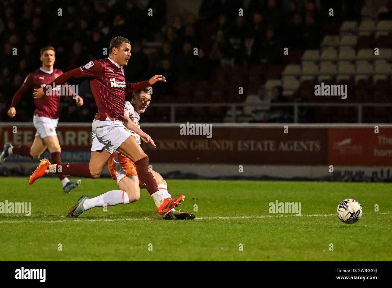 Matty Virtue of Blackpool shoots on goal during the Sky Bet League 1 ...