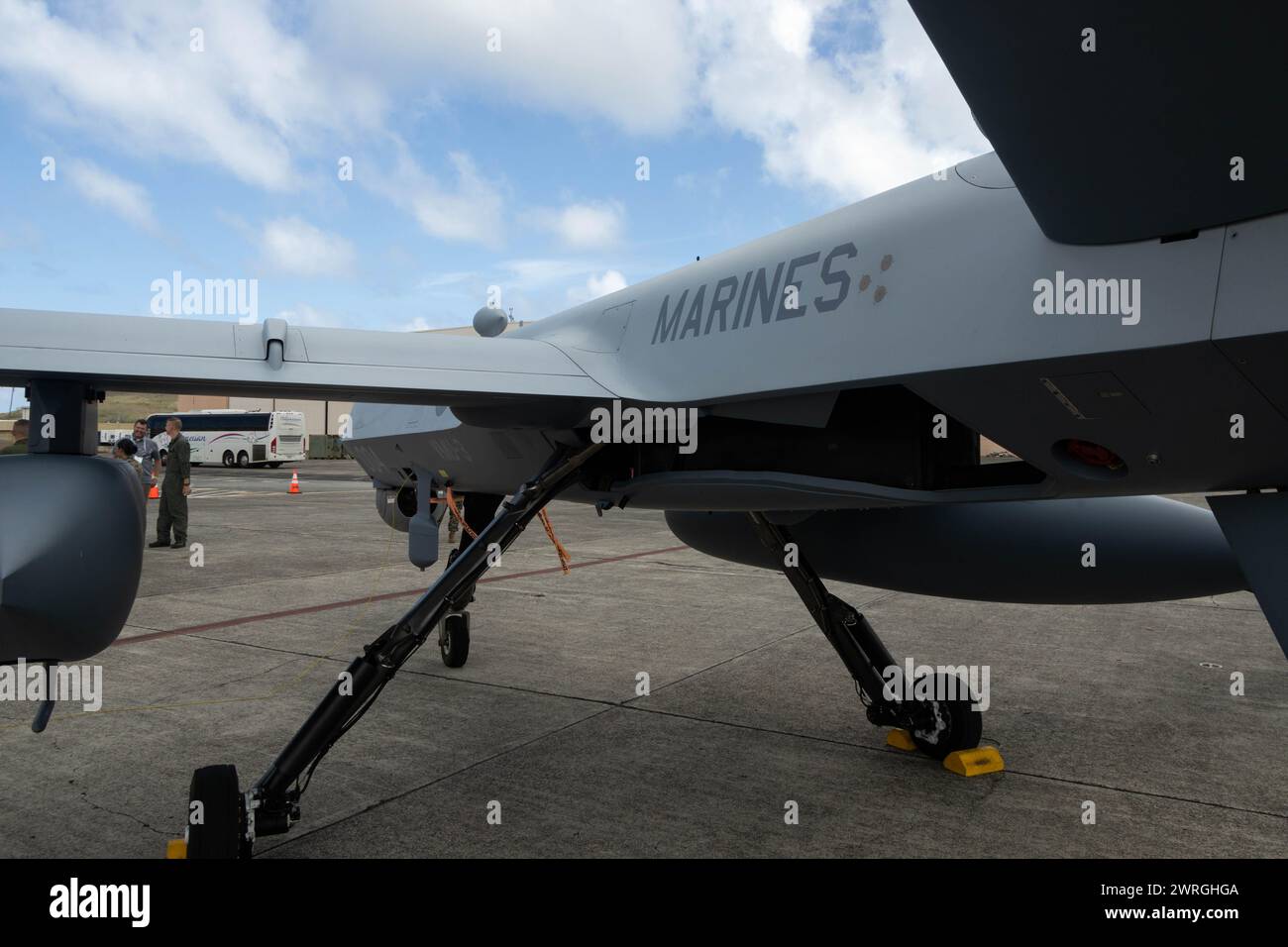 A U.S. Marine Corps MQ-9A MUX/MALE assigned to Marine Unmanned Aerial ...