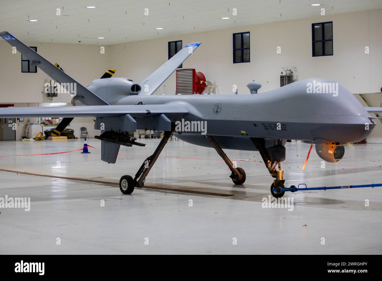 A remotely piloted MQ-9 Reaper from the 163rd Attack Wing sits in a ...