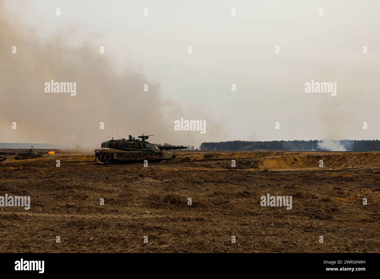 Several M1A2 Abrams tanks with 3rd Battalion, 15th Infantry Regiment ...
