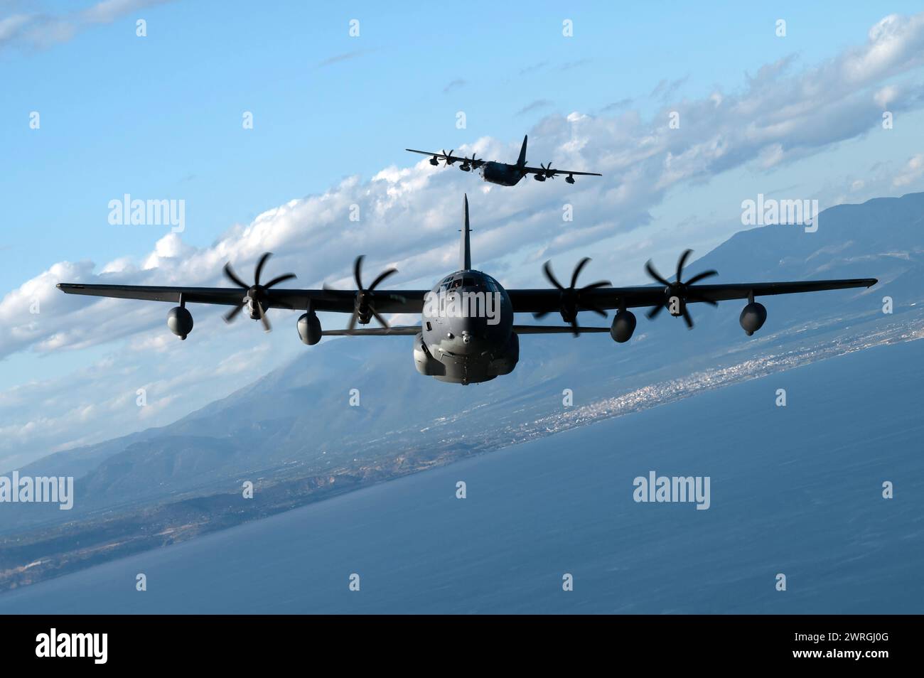 Two U.S. Air Force MC-130J Commando II aircrafts, operated by the 67th ...