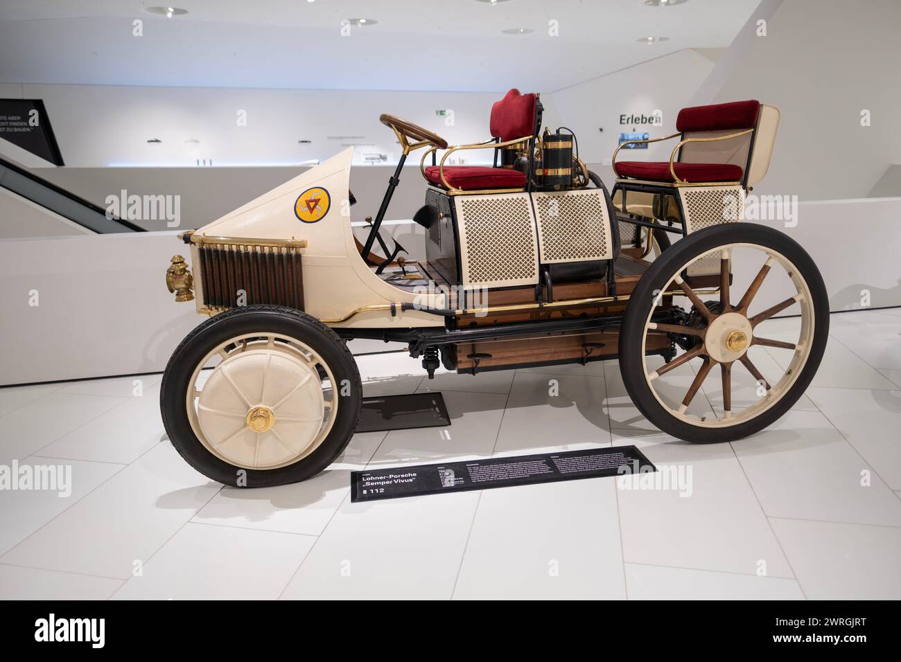 vintage white Porsche Semper Vivus 1900, classic Hybrid car display ...