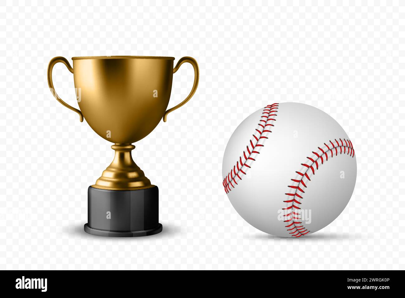 Vector 3d Realistic Metal Yellow Golden Champion Cup and Baseball Set ...