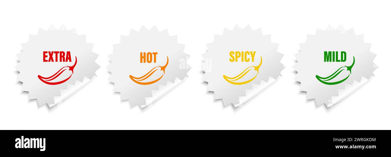 Realistic Vector Round Stickers with Spicy Chili Pepper Icon, Food ...