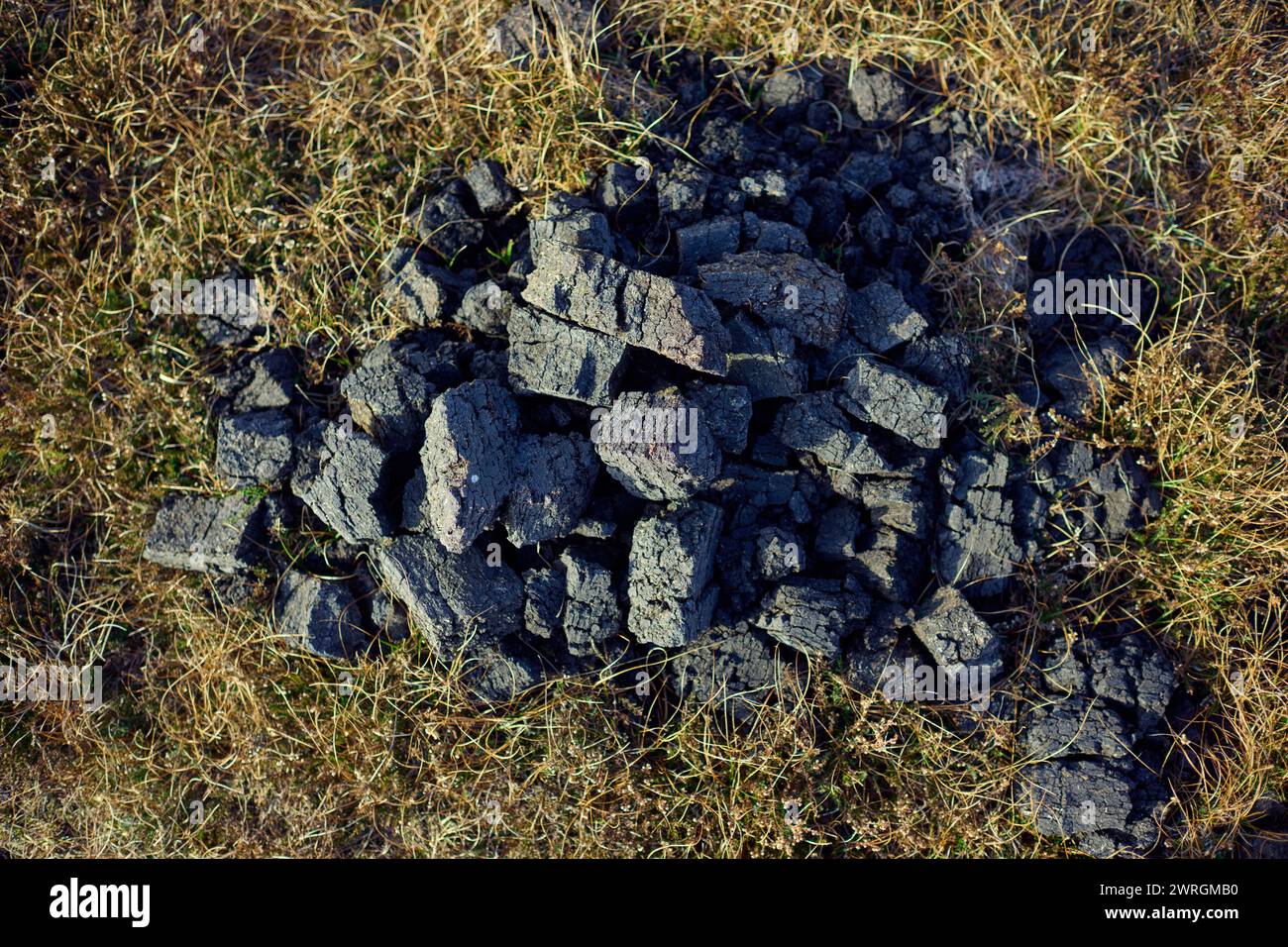Views of the Peat Bogs in the Scottish Highlands. Freshly cut peat from ...