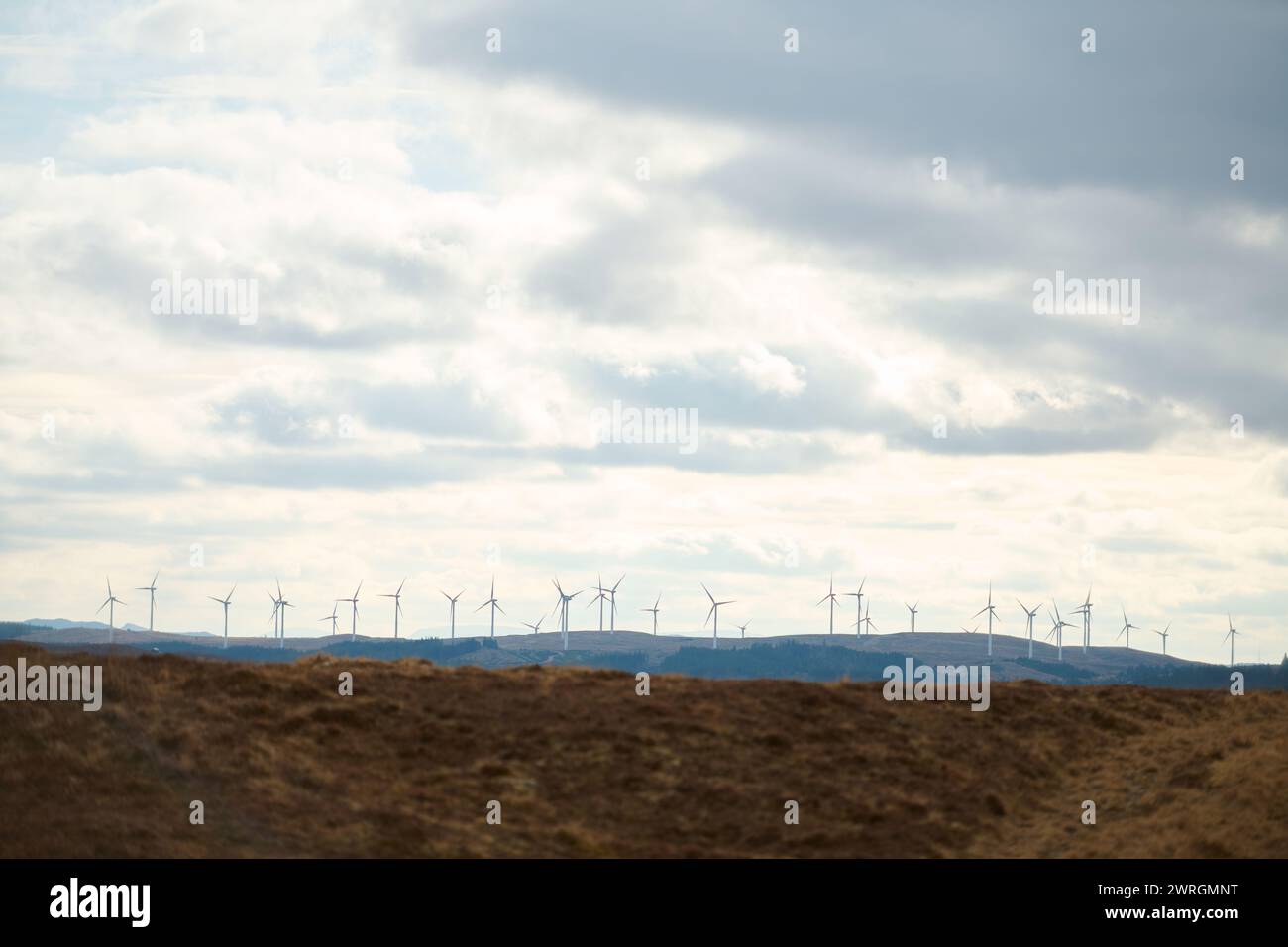 Wind Turbines on a onshore windfarm amongst gorgeous scenery of the ...
