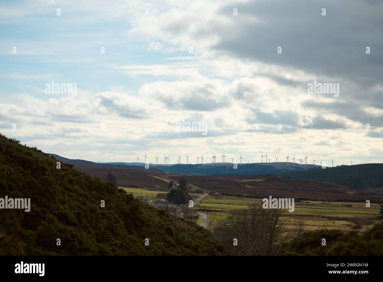 Wind Turbines on a onshore windfarm amongst gorgeous scenery of the ...