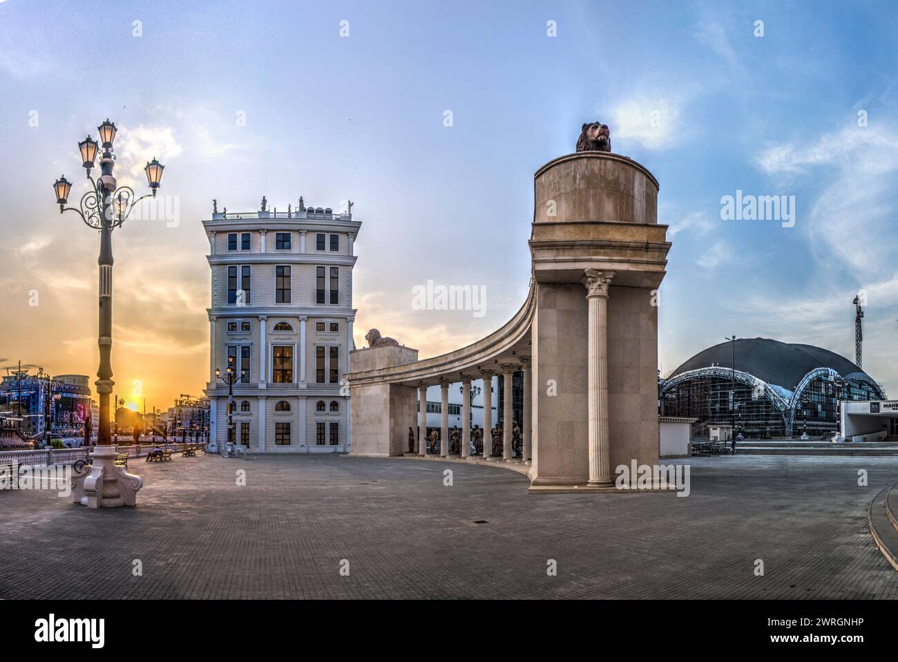 The new buildings in the center of Skopje at sunset Stock Photo - Alamy
