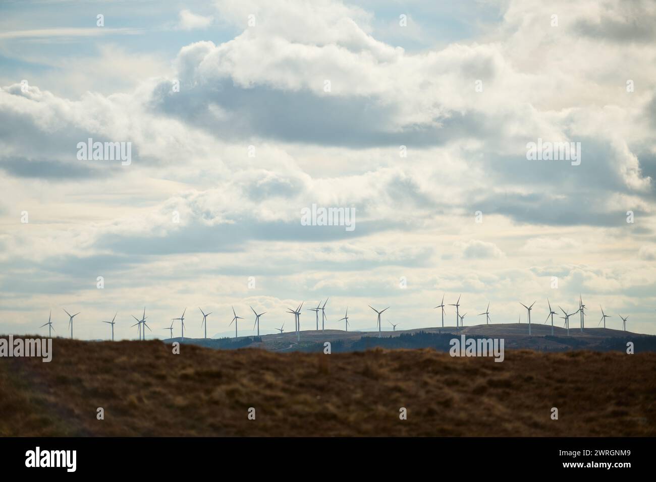 Wind Turbines on a onshore windfarm amongst gorgeous scenery of the ...