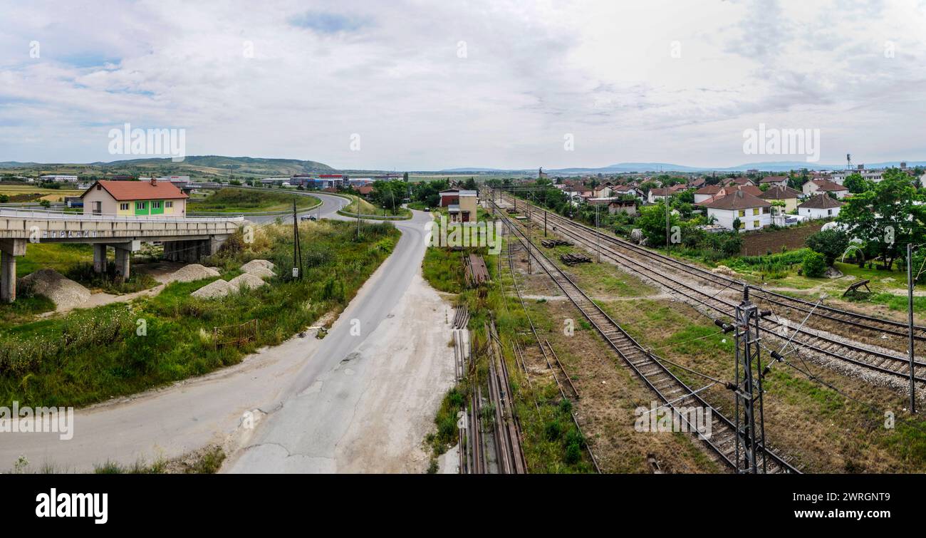 Panoramic view from the bridge on the track through which the high ...