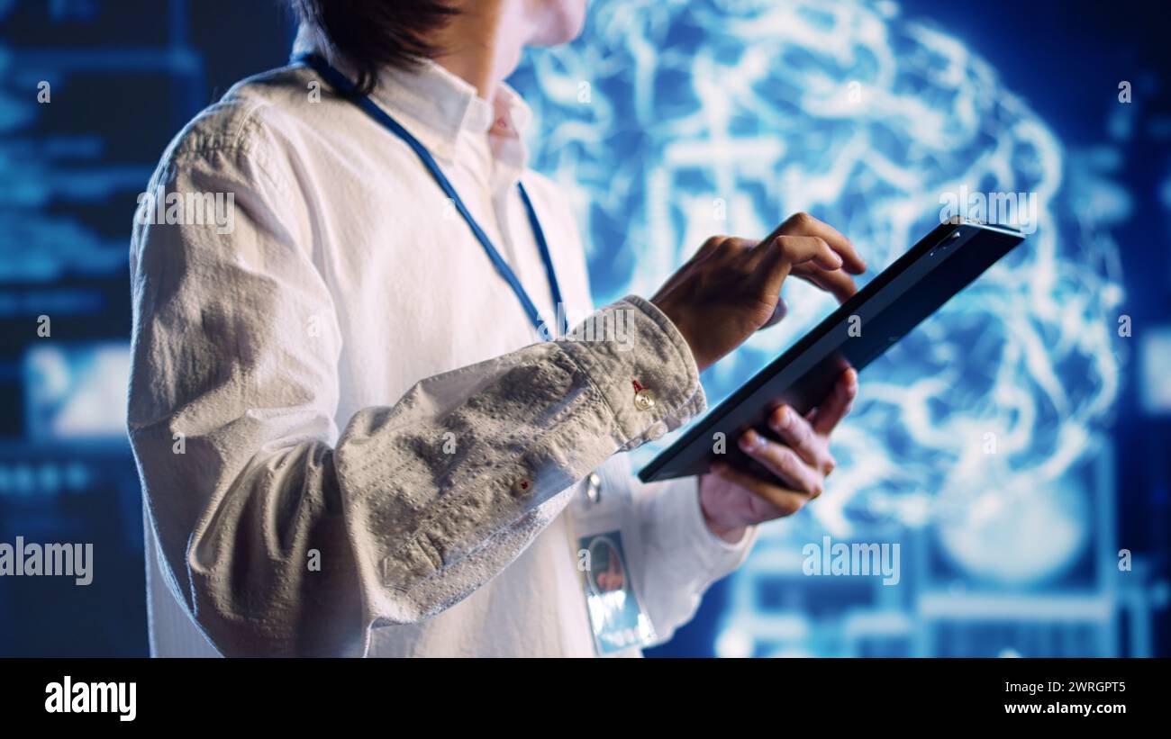 Knowledgeable Developer In Data Center Uses Artificial Intelligence Computing Simulating Human