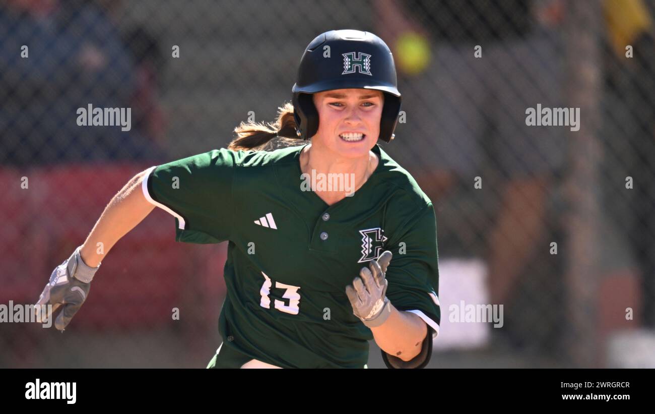 Hawaii's Maycen Gibbs (13) during an NCAA softball game on Thursday ...