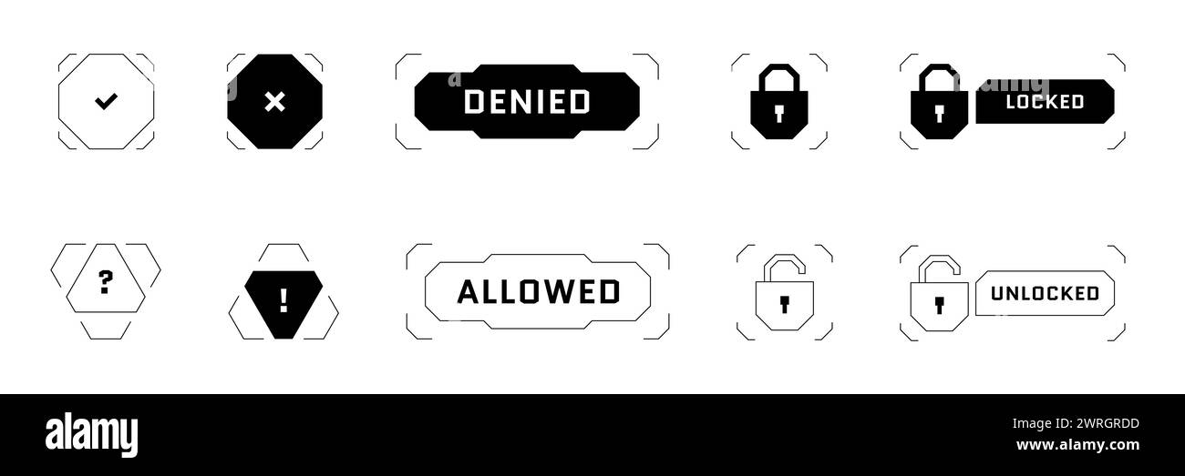 HUD digital futuristic user interface access allowed and denied sign. Question and exclamation ...