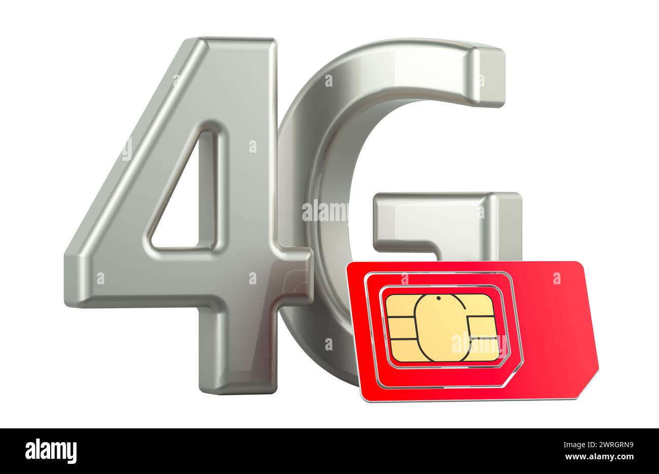 4G concept, with sim card. 3D rendering isolated on white background ...