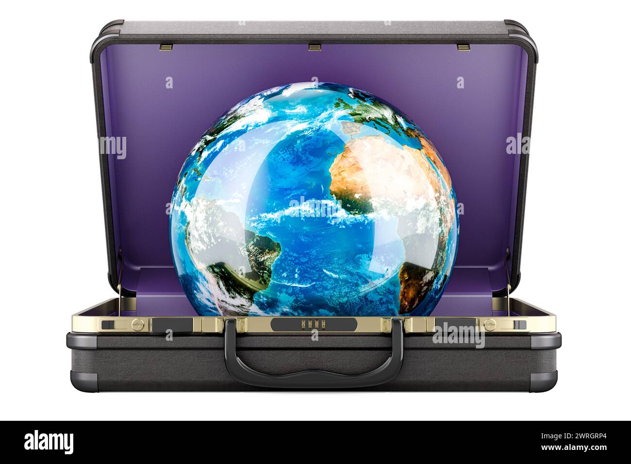 Earth Globe inside Briefcase with Combination Locks, 3D rendering ...