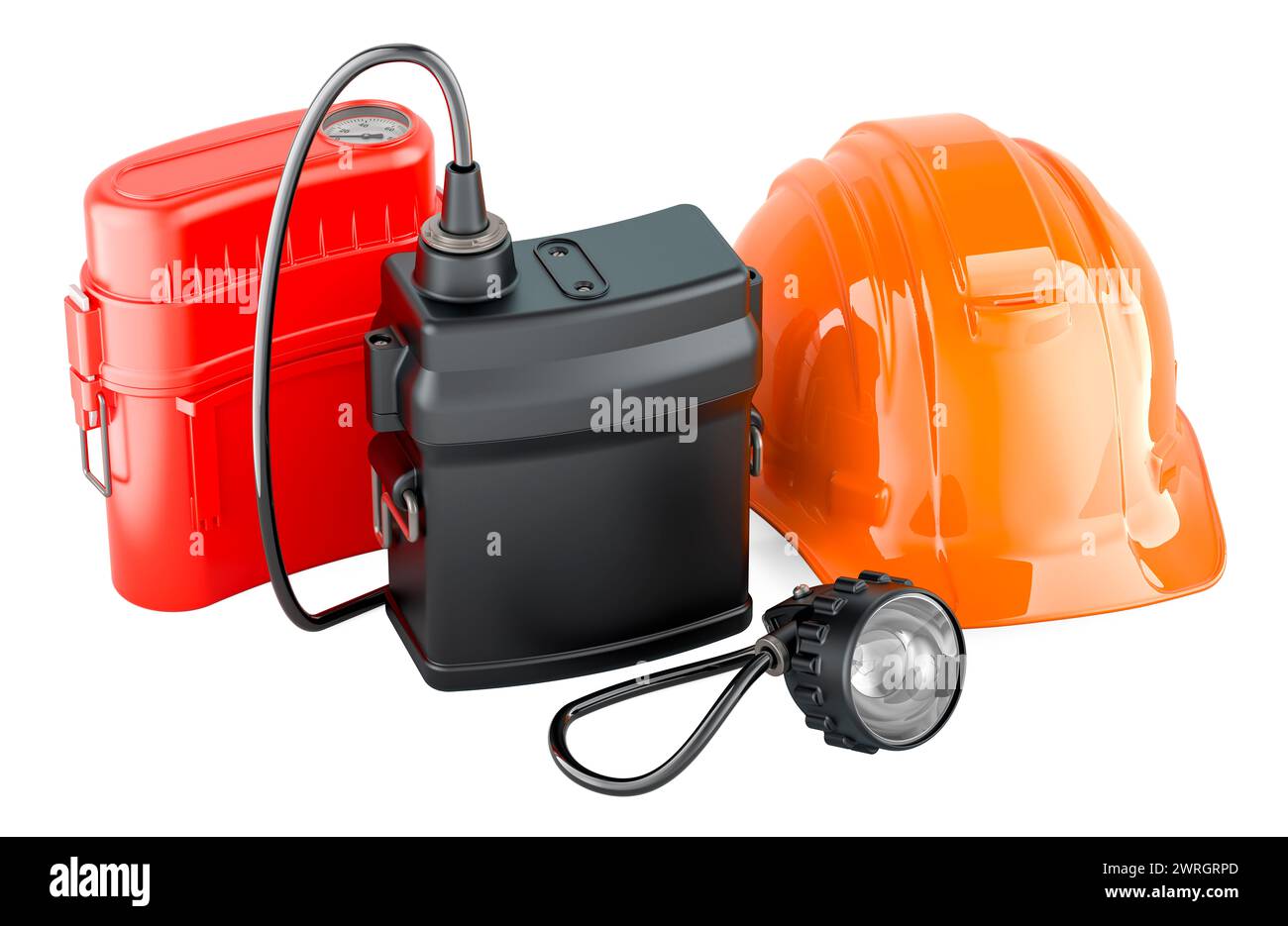 Miners cap lamp with hard hat and self-contained self-rescue device, 3D ...