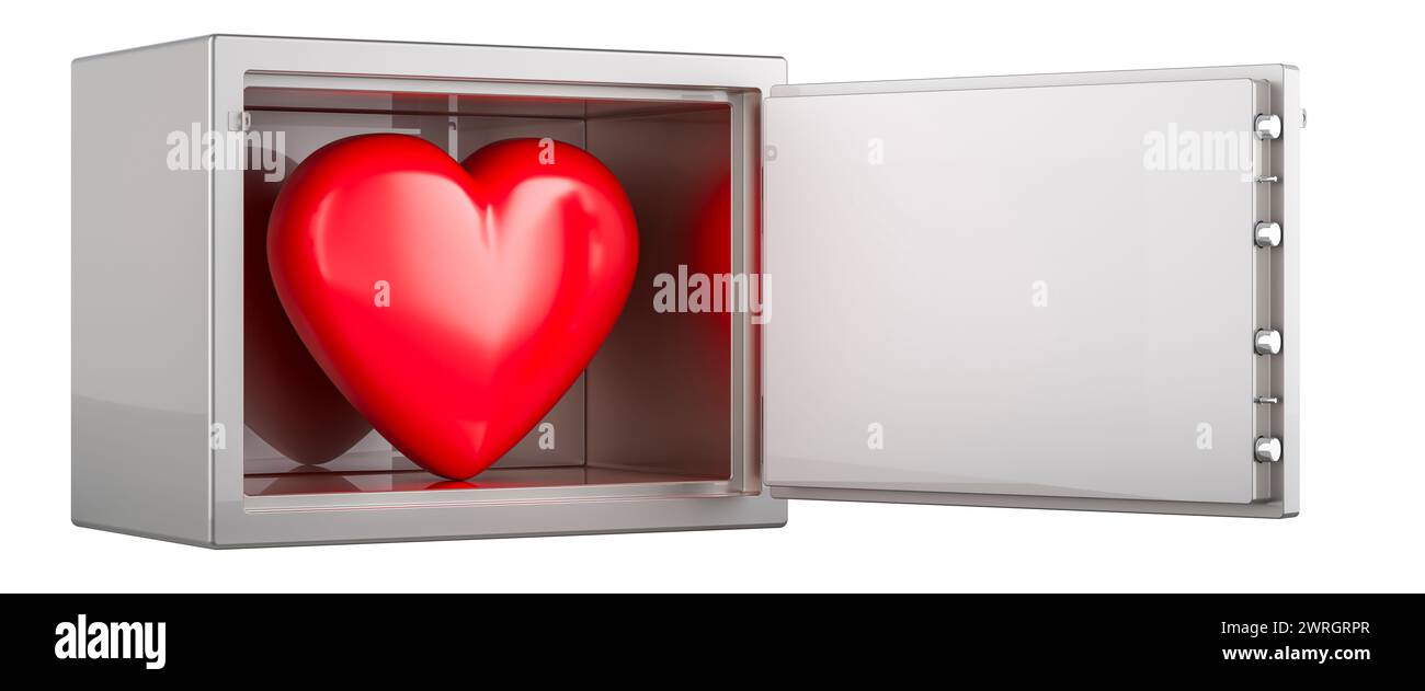 Red heart inside safe with combination lock, 3D rendering isolated on ...