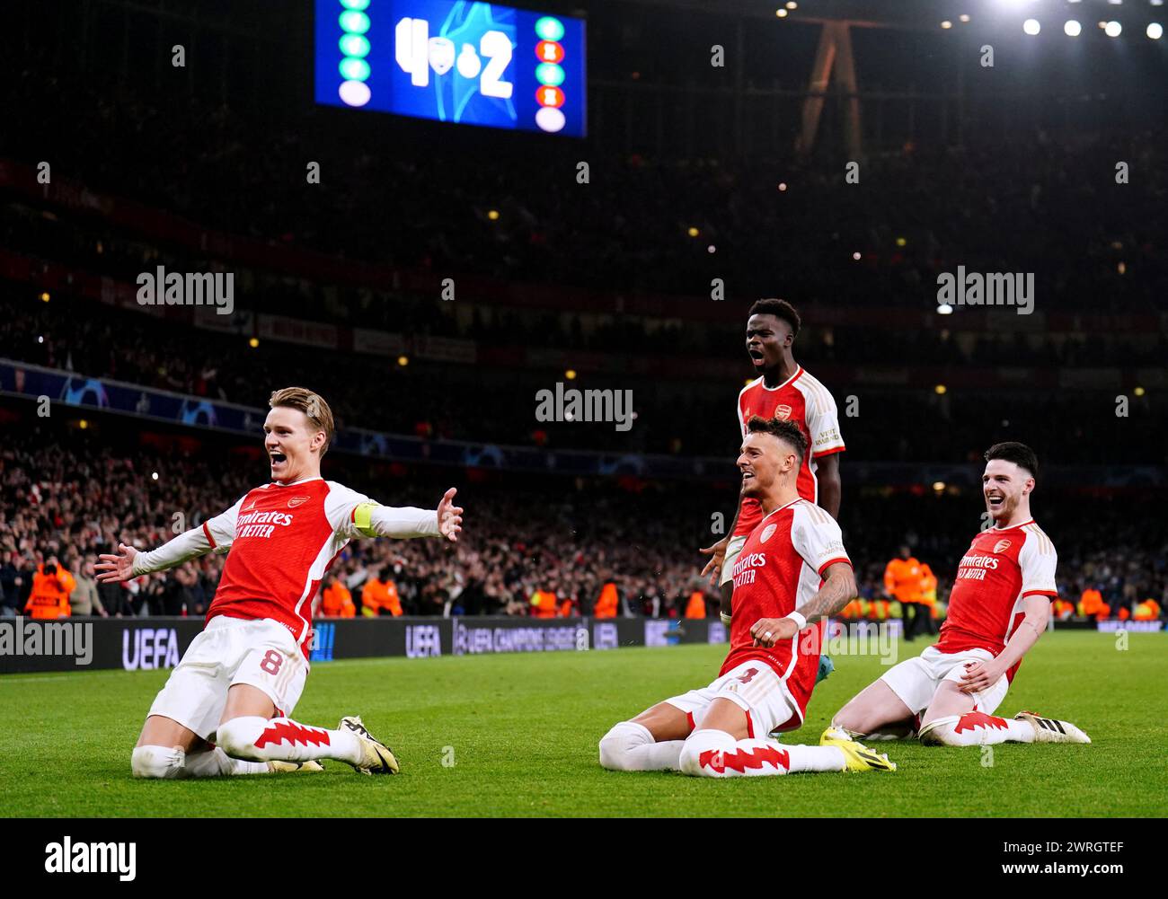 Arsenal's Martin Odegaard, Ben White, Bukayo Saka and Declan Rice ...