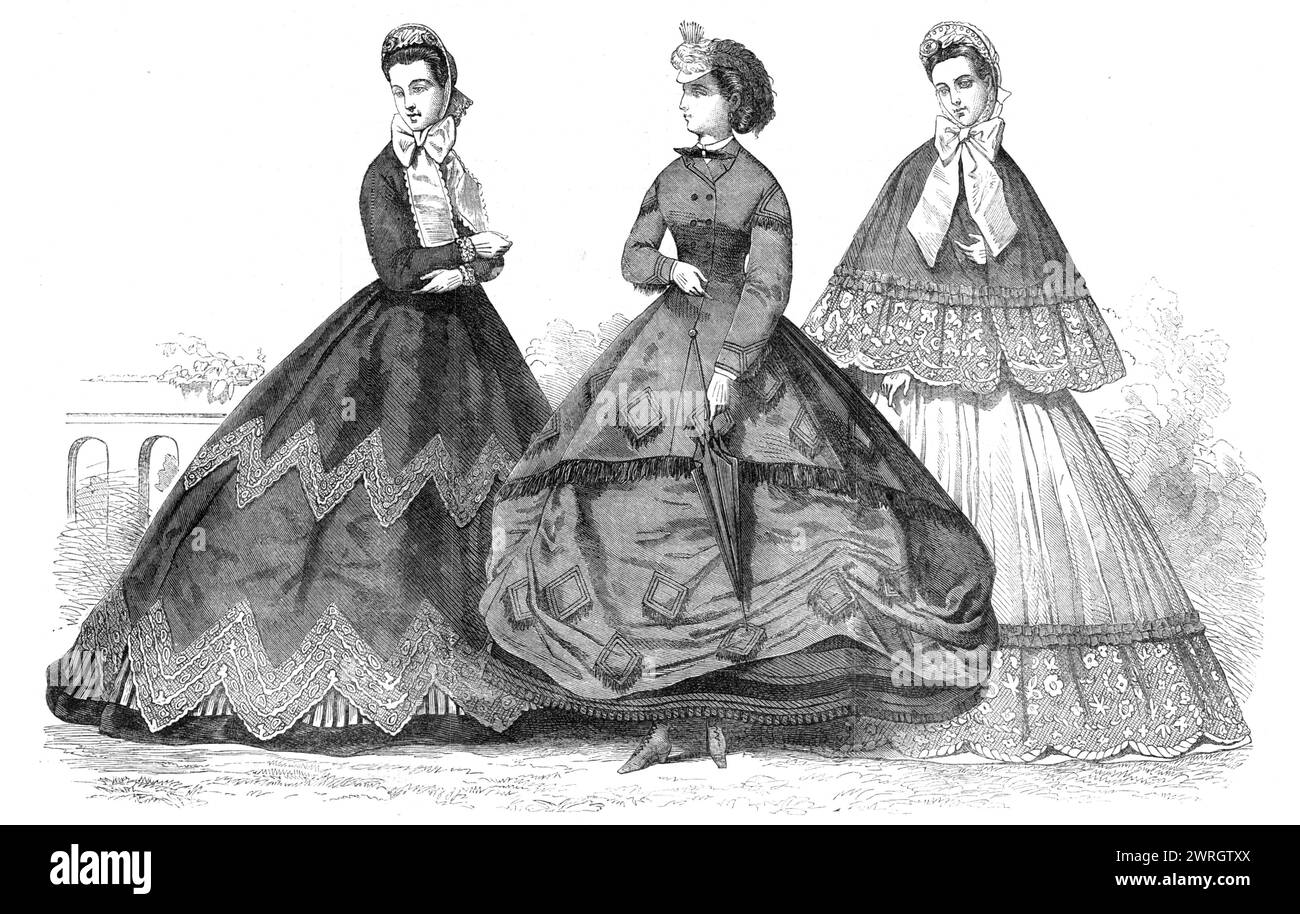 Paris fashions for September, 1864. 'Fig. 1. Walking Dress. Green silk ...