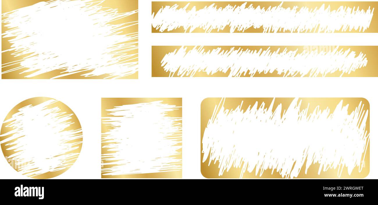 Set of golden scratch card surfaces with scraped textures isolated on ...