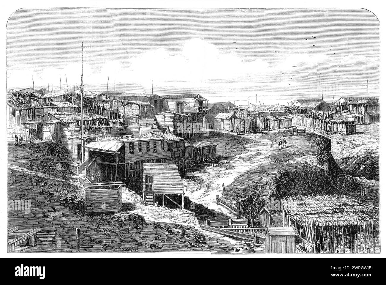 Chinese quarter of the Chincha Islands, [Peru], 1864. Engraving from a ...