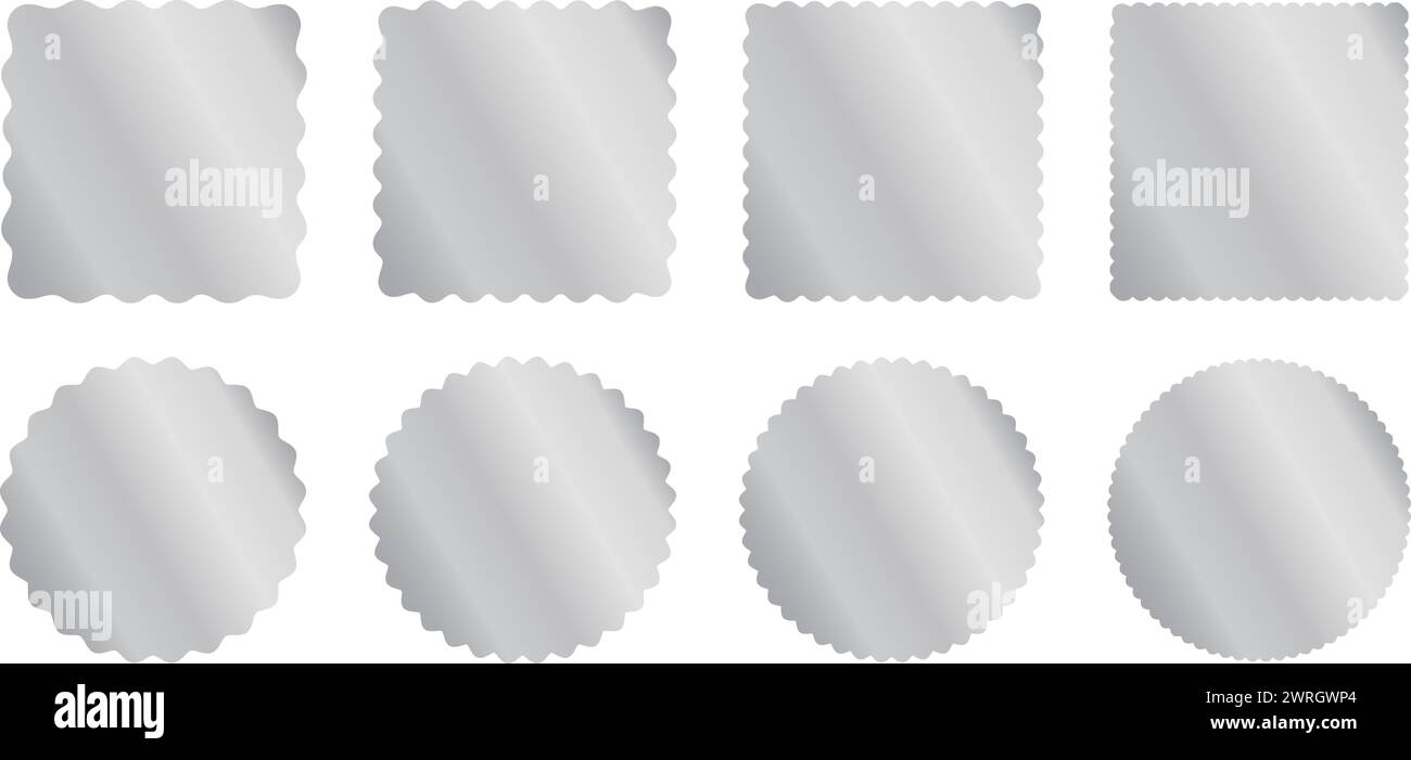 Set of silver square and circle sticker templates with wiggle borders ...
