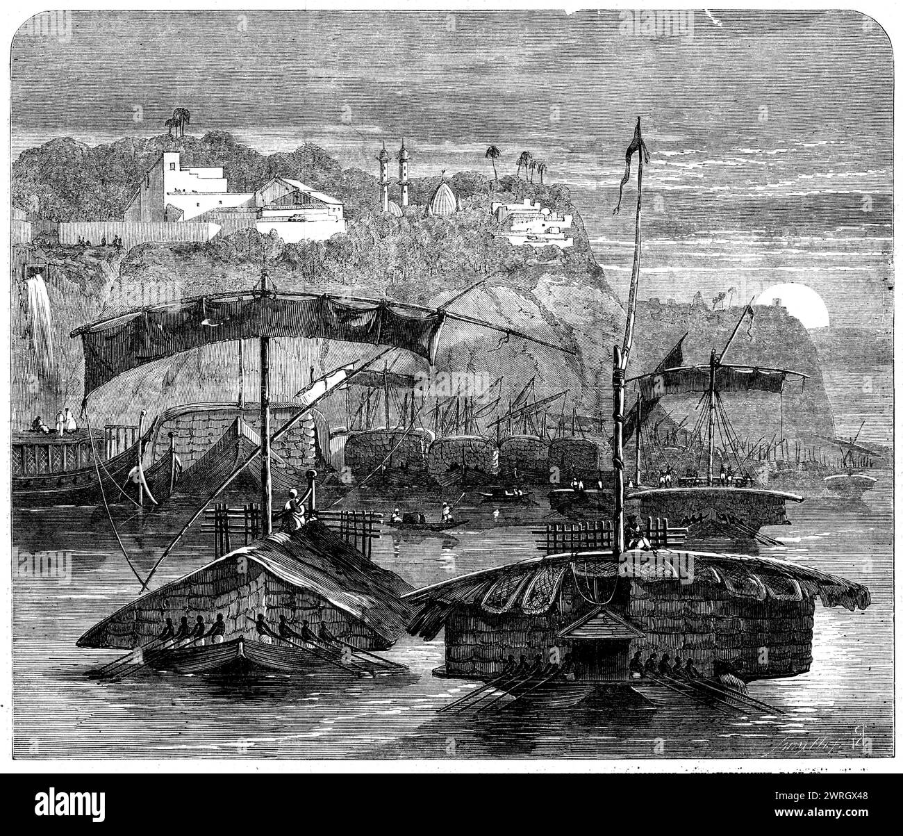 Cotton from India: a cotton fleet descending the Ganges - casting off ...