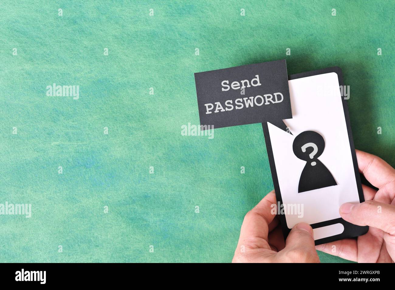 Send password text message smishing scam concept. Hand holding mobile ...