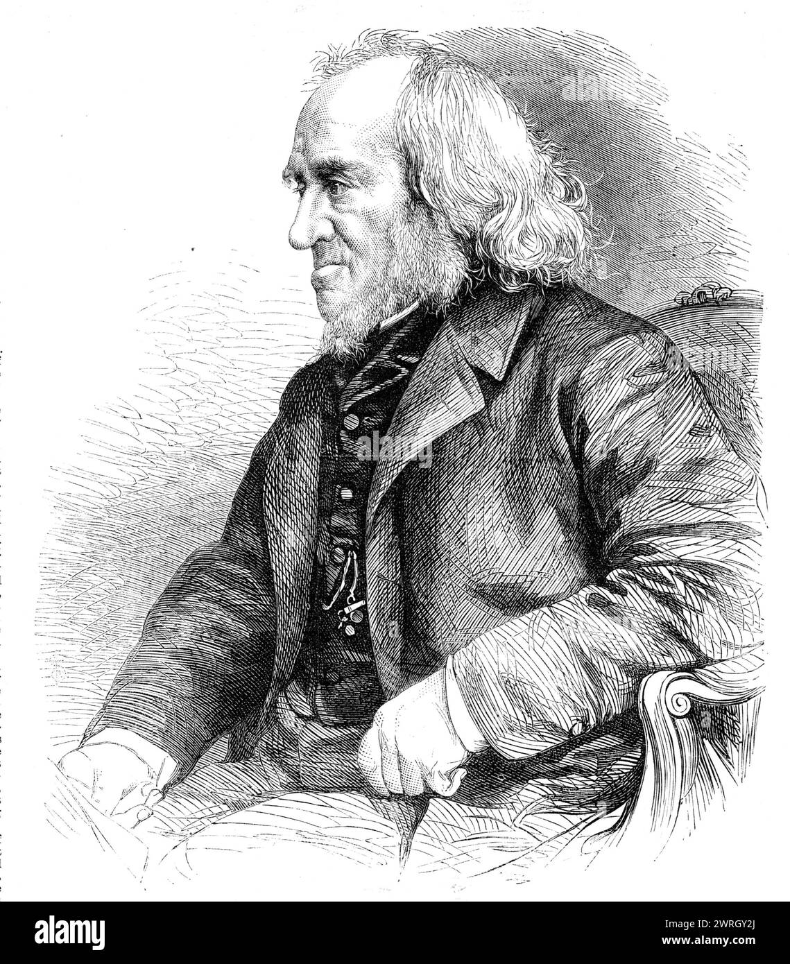 The late W. Hunt, water-colour painter, 1864. Engraving from a ...