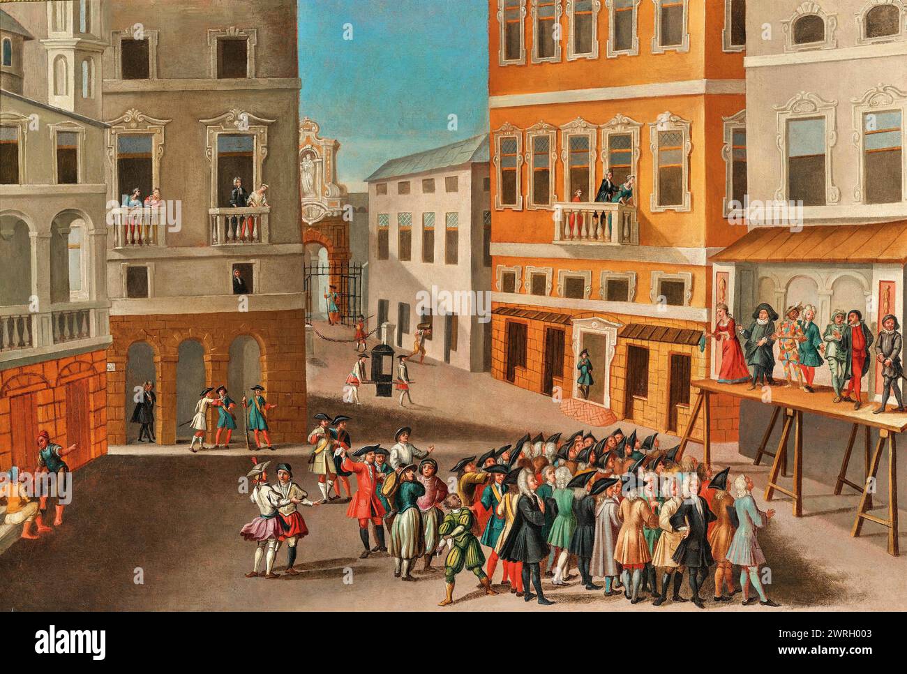 City landscape with actors from the Commedia dell'arte, 18th century ...