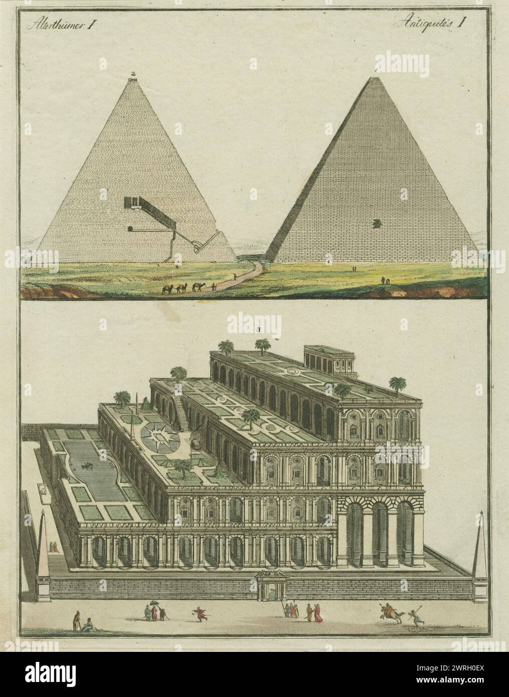 Section and interior of the Great Pyramid. The floating gardens, 1801 ...