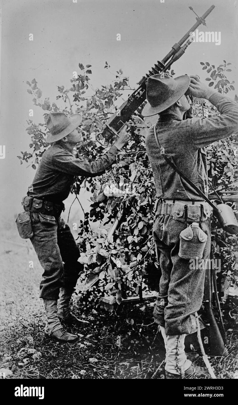 Anti-aircraft gun, 1918. American marine in France with an anti ...