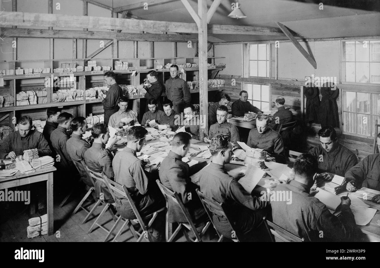 Soldier records, Camp Upton, 1917 or 1918. Soldiers sorting and ...