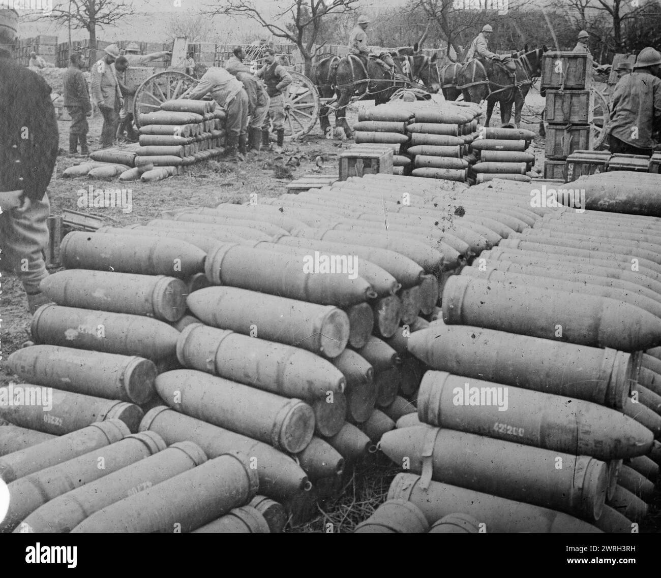 French Reserve shells, between c1915 and 1918. Stacks of French ...
