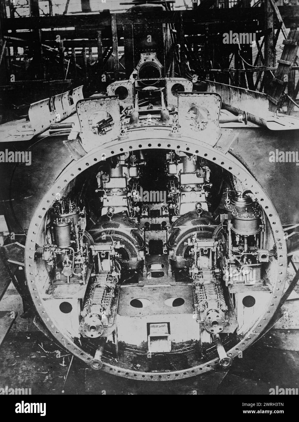Inside of German Submarine, 1914 or 1915. The engine compartment of a ...