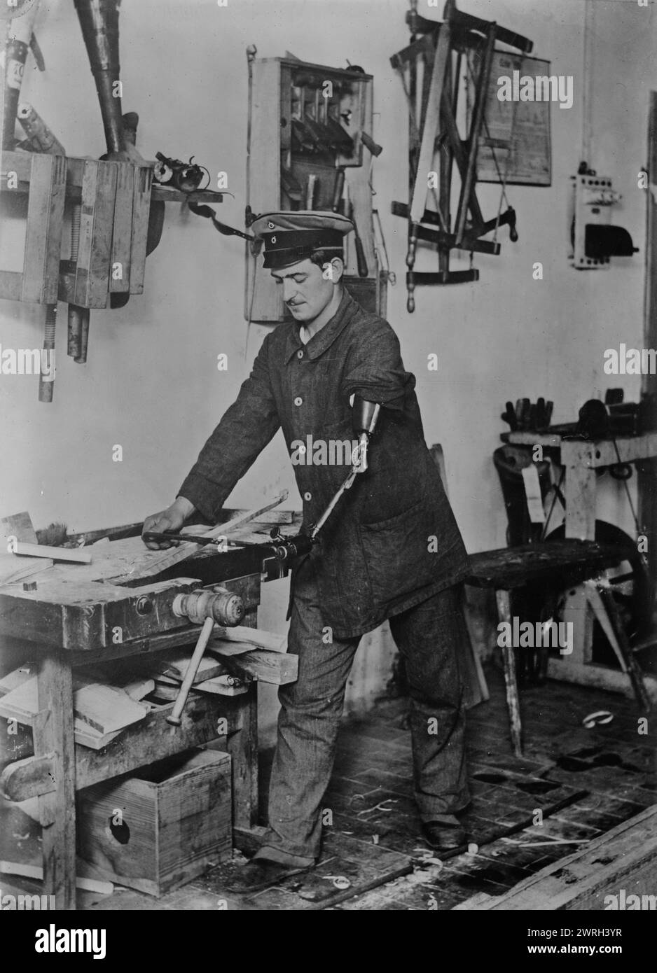 Maimed German at work, between c1915 and 1918. A German disabled ...